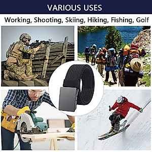 Mens Web Belts for Work, Metal Buckle Field Belt for Outdoor Sport Golf Hiking Skiing, Adjustable for Pants Size Below 46inches[53" Long 1.5" Wide](Black)