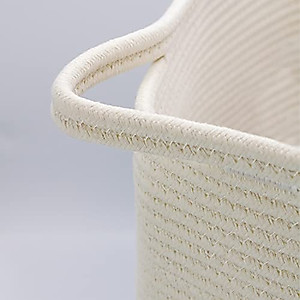 Brookstone, Large Cotton Rope Storage Basket, Soft Woven Bin with Handles, Baby Nursery/Blanket Organizer; Perfectly Sized at 18.5” X 16”, Use in Living Room/Bedroom, Suitable for Any Décor Style