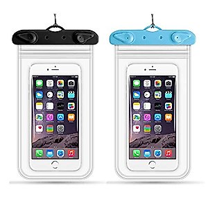 LANCESKEY 2 Pack Universal Waterproof Phone Case,IPX8 Waterproof Phone Pouch Dry Bag Compatible for iPhone Galaxy up to 6.2",Outdoor Beach Bag for Beach Kayaking Travel Bath (Black+Blue)