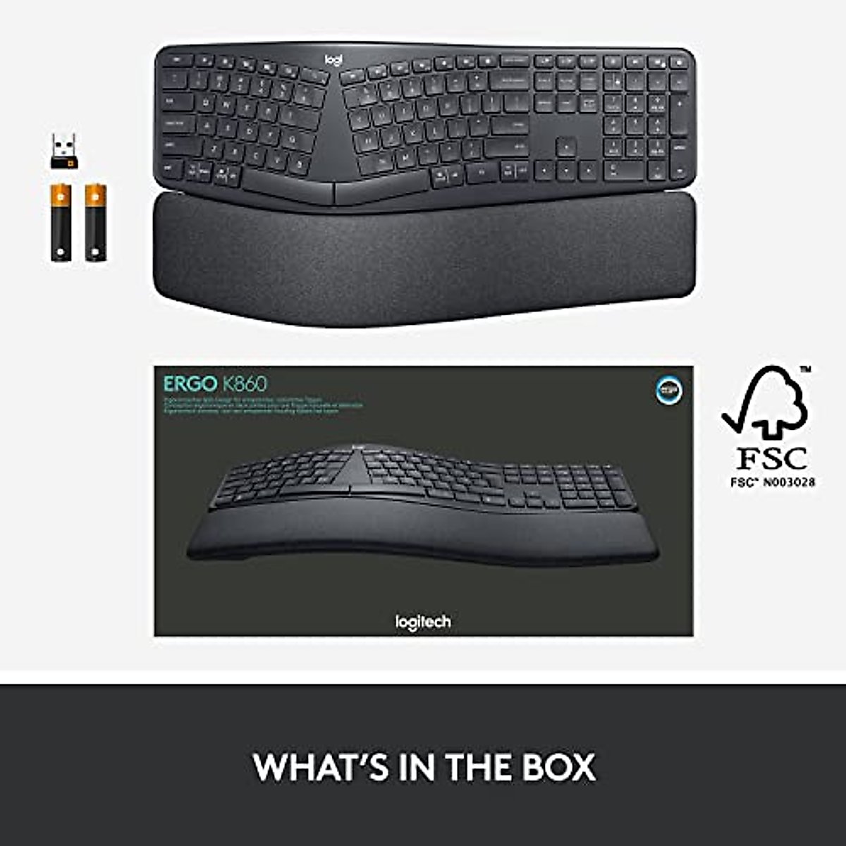 Logitech ERGO K860 Wireless Ergonomic Keyboard - Split Keyboard, Wrist Rest, Natural Typing, Stain-Resistant Fabric, Bluetooth and USB Connectivity, Compatible with Windows/Mac