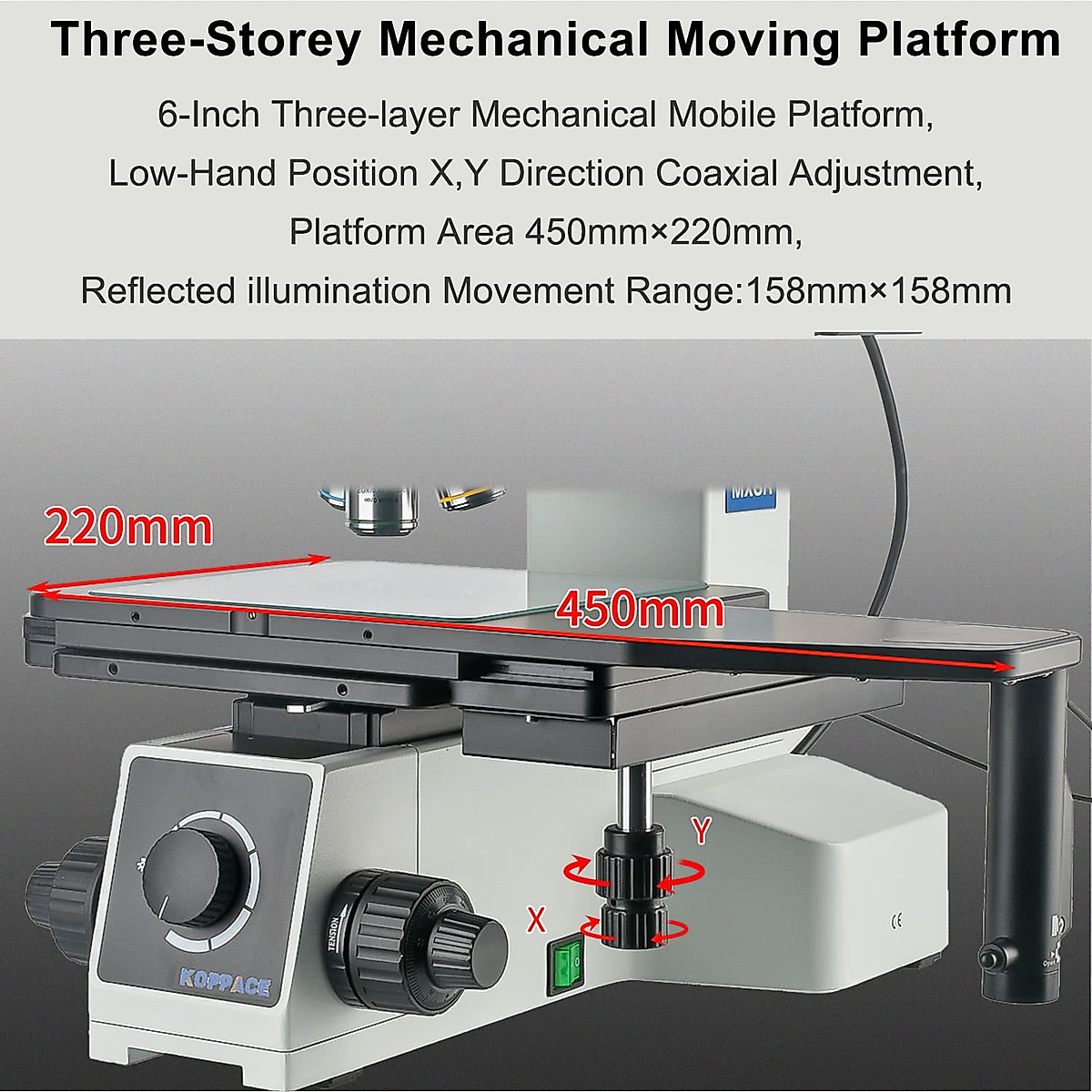KOPPACE 190X-1900X Trinocular Metallographic Microscope Light and Dark Field,Polarized DIC Observation 6 inch Large Platform 4K HD Measuring Camera