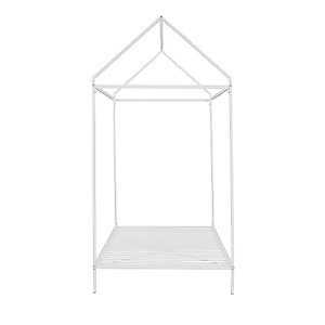 Twin House Bed for Kids, Montessori Bed Frame Metal Platform Bed Floor Bed for Boys Girls, No Box Spring Needed - White