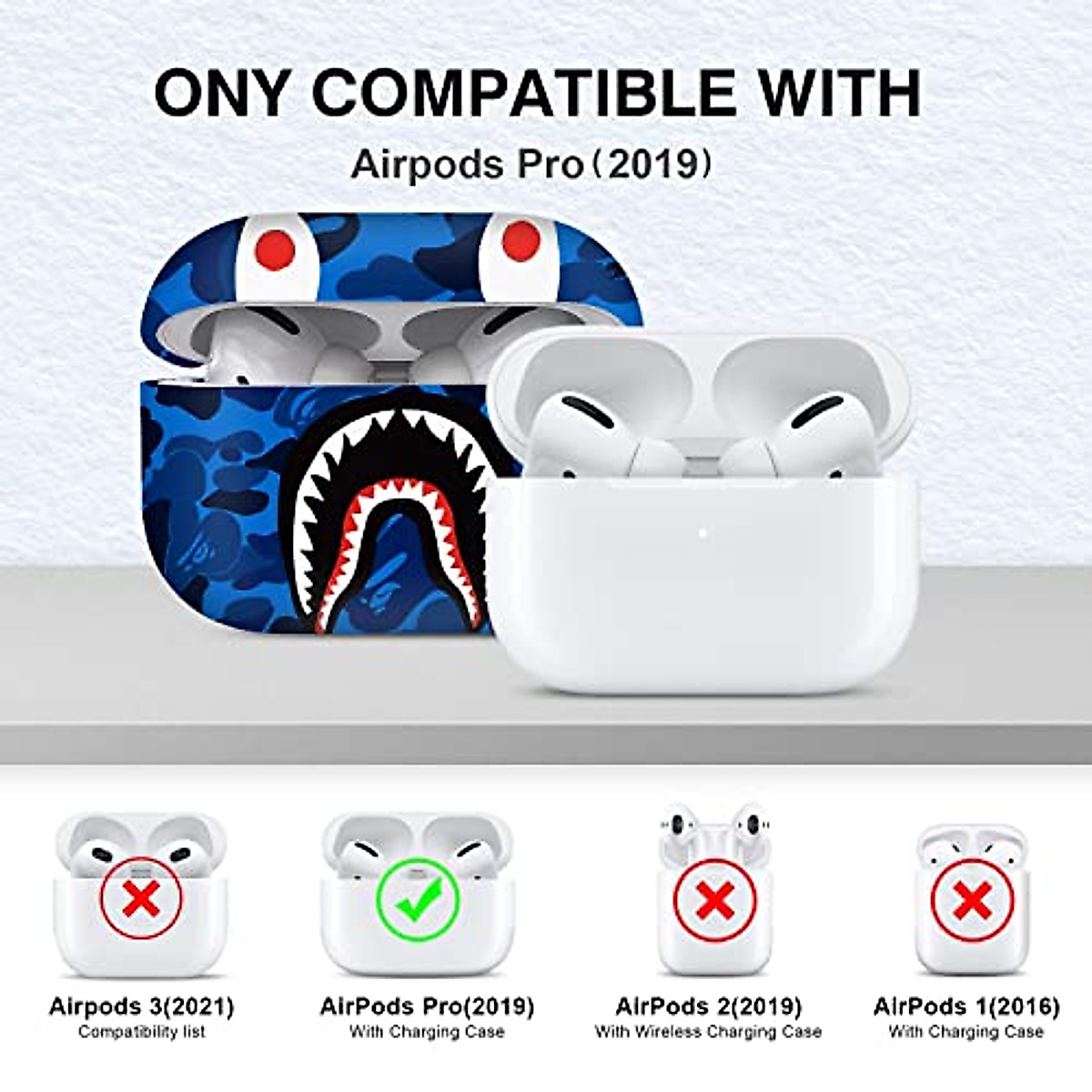CULIPPA for AirPods Pro 2 Case 2022 Shark Mouth Camo Style pattern Design for Airpods Pro 2nd Gen Protective Case Silicone Shockproof for Women Men with Keychain for Apple Airpods Pro 2 Charging Cover