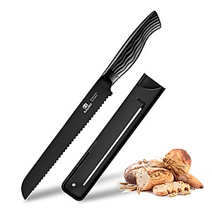 KALOO Serrated Bread Knife, Bread Knife For Homemade Bread, Professional Bread Cutter & Bread Slicers, Ultra Sharp German Stainless Steel, Full Tang With Sheath (8-Inch Blade With 5-inch Handle)
