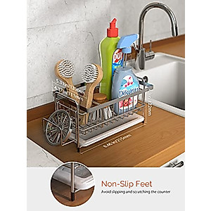 FixOwl Sink Caddy Kitchen Sink Organizer Sponge Holder for Kitchen Sink Non-Slip Countertop Organizer SUS304 with Removable Tray, Silver
