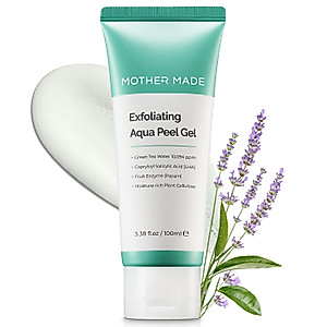 MOTHER MADE Exfoliating Vegan Facial Peeling Gel with Green Tea, Vitamin E, Hyaluronic Acid, 3.38 fl. oz.| Gentle Natural Face Scrub Exfoliator, Cleansing, Physical Peel, Korean Skincare