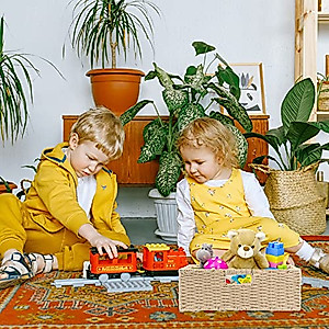 Healifty Rattan Storage Basket Countertop Rectangular Wicker Basket with Handles Book Cosmetic Sundries Holder Hand Woven Basket for Home Office