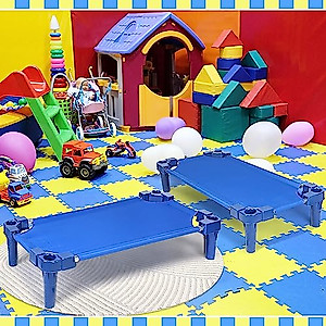 Leinuosen Stackable Daycare Cots for Kids, 47" L x 22" W Portable Toddler Nap Cot for Sleeping, Portable Bed for Preschool Classroom Furniture Ready to Assemble for Sleep (Blue, 12 Pcs)