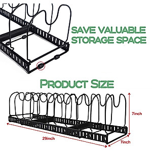 7 Dividers Pot Rack Organizer for Pot Lids Pans Adjustable Pot Organizers for Cabinets, Storage Pan lid Organizer for Dishes, Expansible Pan organizer (Black)
