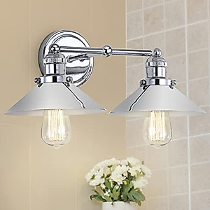 JONATHAN Y JYL7424A June 17.5" 2-Light Metal Shade Farmhouse Sconce Contemporary Transitional 2200K Edison 25W Bulbs Included for Bedroom Living Room Bathroom, Vanity Lighting, Chrome