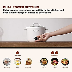 Tenavo Electric Hot Pot with Handle, 1.5L Mini Electric Cooker for Stir Fry, Noodles, Pasta, Nonstick Frying Pan for Sauté, Dual Power Control Ramen Cooker for Dorm and Office