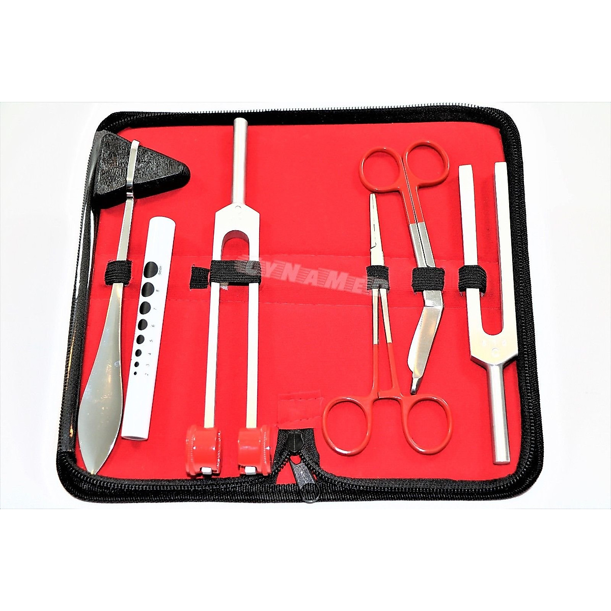 6 Pcs Reflex Percussion Taylor Hammer Penlight Tuning Fork C 256 C 512 Bandage Scissors 5.5 Inches Hemostat Forceps 5.5 Inches Cynamed