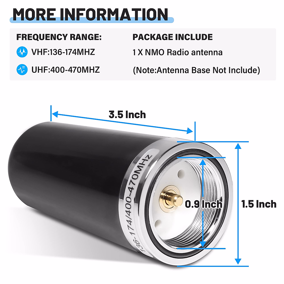 Anina 3DB Gain GMRS Antenna NMO Mount, Dual-Band UHF VHF 136-174MHz 400-470MHz, 3.5” Antenna NMO Connection for Midland Car Truck Ham Radio Amateur Mobile Radio Two Way Radio Marine Boat VHF Radio