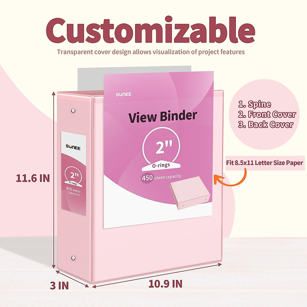 SUNEE 3 Ring Binder 2 Inch 4 pack, 2" Clear View Binder Three Ring PVC-Free (Fit 8.5x11 Inches) for School Binder or Office Binder Supplies, Assorted Pastel Binder