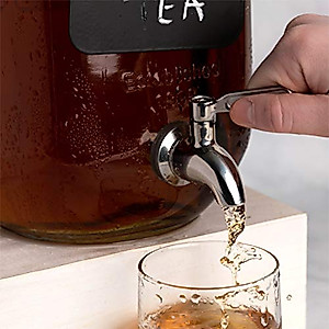 2 Gallon Glass Beverage Dispenser with Ice and Fruit Infusers, Stainless Steel Spigot, Chalkboard Label and Metal Lid, Wide Mouth Lemonade Drink Dispenser, Yorkshire Mason Jar, Kombucha Fermenting