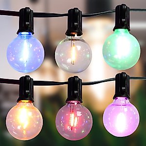 VTpower 50FT Outdoor String LED Lights G40 Shatterproof 0.6W Clear Globe Bulb E12 Base Hanging Lights with (2 Spare),Connectable for Indoor/Outside Garden Backyard Patio 50 Lamp Multicolor…