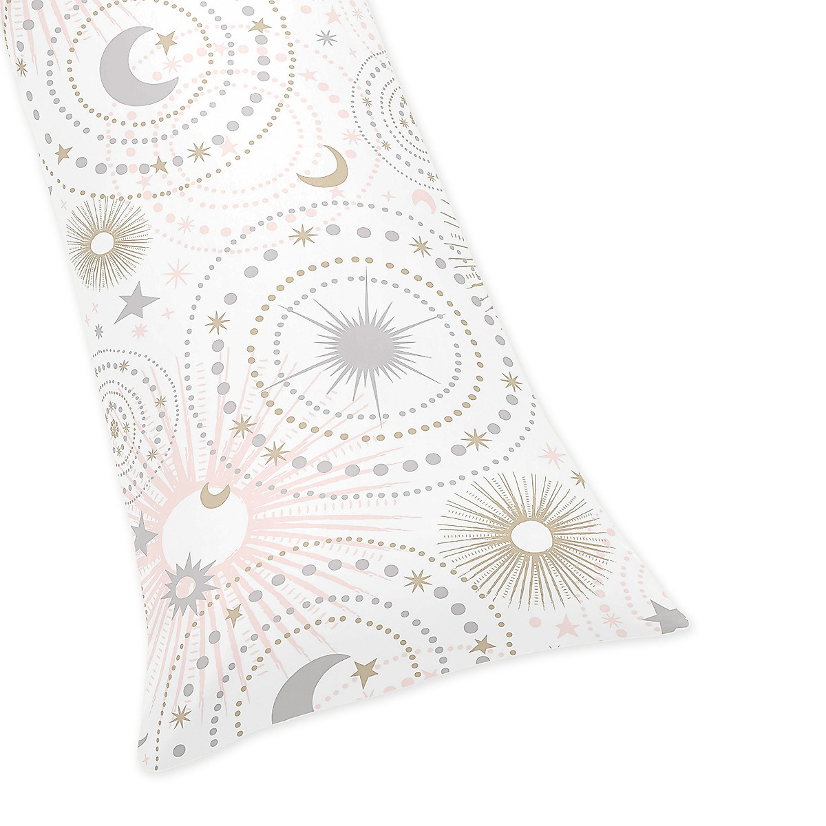 Sweet Jojo Designs Blush Pink, Gold, Grey and White Star and Moon Body Pillow Case Cover for Celestial Collection (Pillow Not Included)