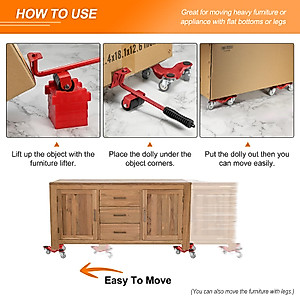 PATIKIL Furniture Mover Dolly, Heavy Furniture Triangle Moving Dolly with 3 Wheels 6-Inch Steel Movers Dolly with Lifter, 500 Lbs Capacity, Red