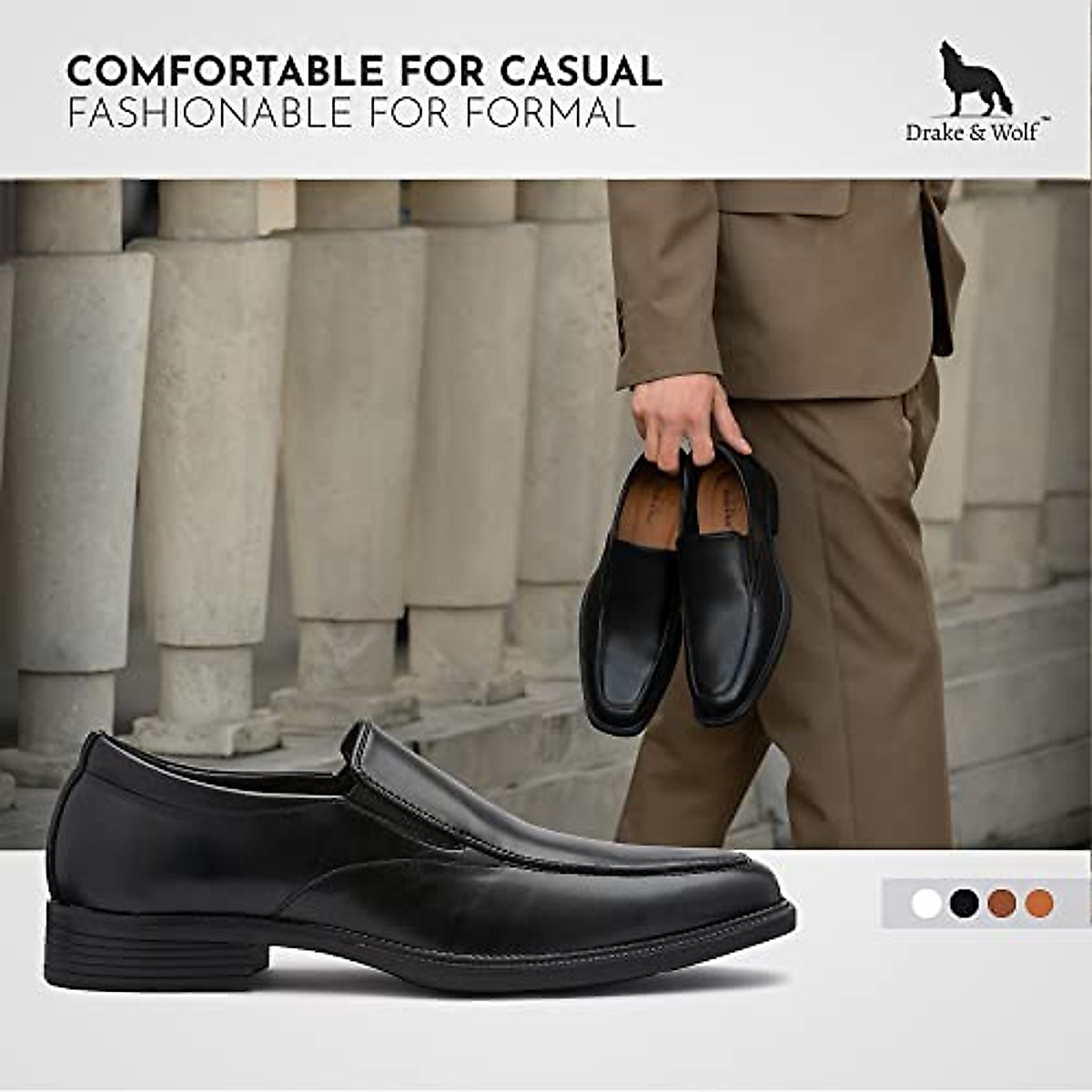 Drake & Wolf Mens Loafers Shoes - Mens Dress Shoes - Classic Manmade Microfiber Leather Loafers for Men Casual Dress Shoes - Comfortable Slip On Dress Shoes for Men - Formal Shoes Black