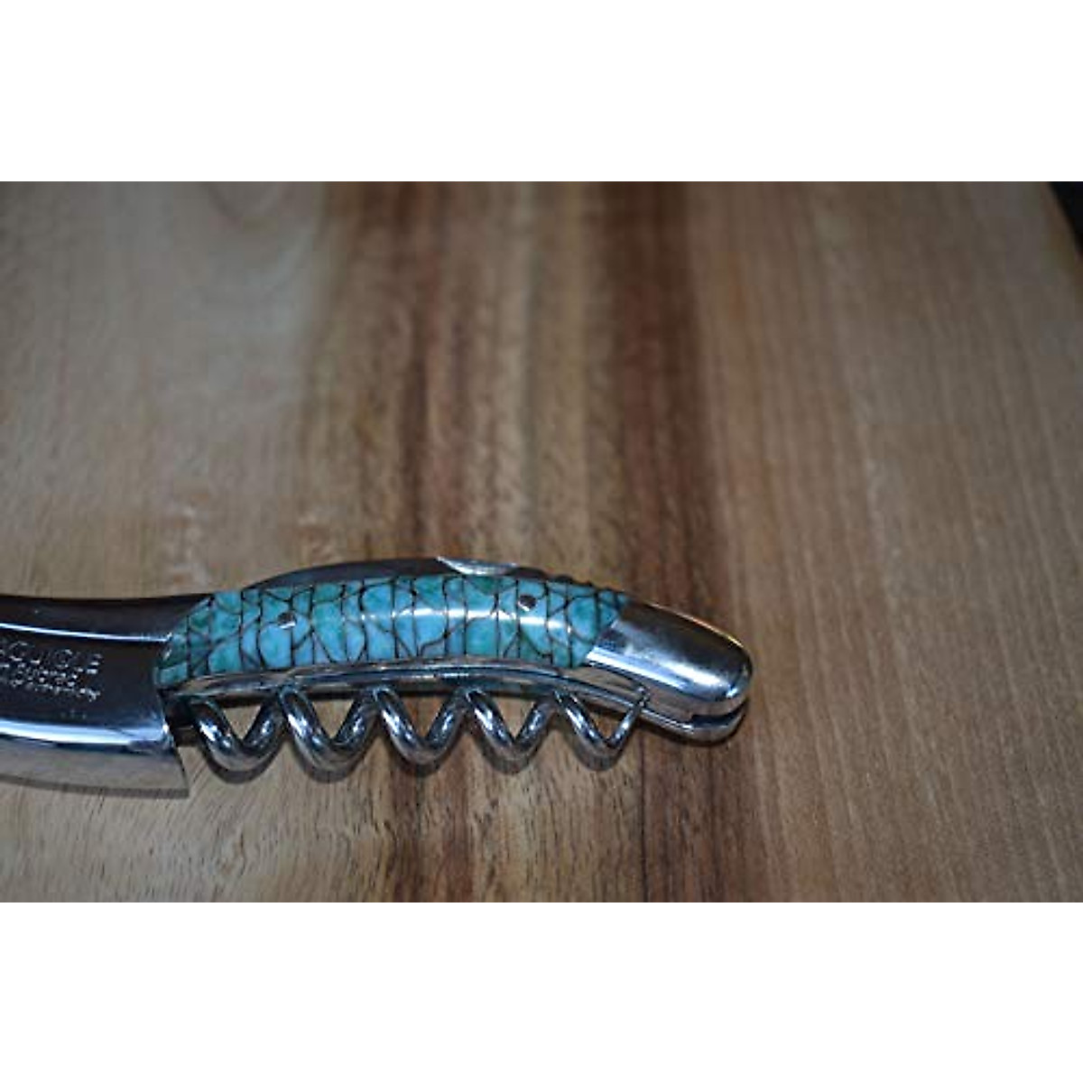 Laguiole En Aubrac Polished Sommelier Waiter's Corkscrew, Turquoise & Black Paper Waves Handle, Wine Opener With Foil Cutter & Bottle Opener