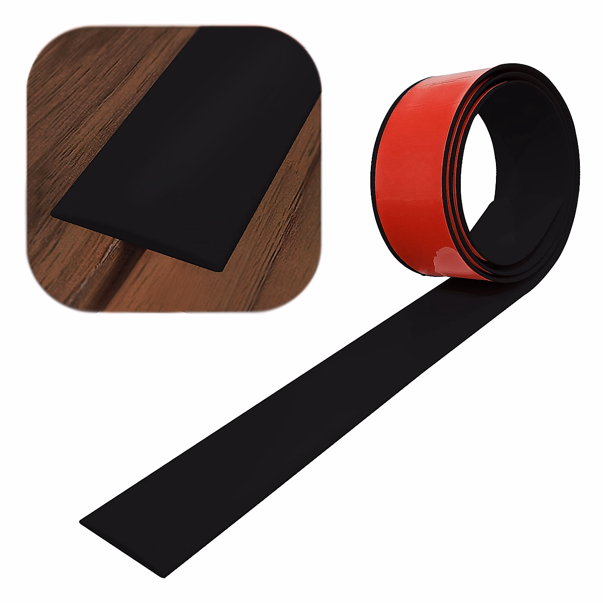 Rubber Bond Floor Transition Strip, Self-Adhesive Vinyl Flooring Transitions Laminate Floor Cover Strips | Flat Divider Strip, Easy to Install & Peel (120 Inches, Black)