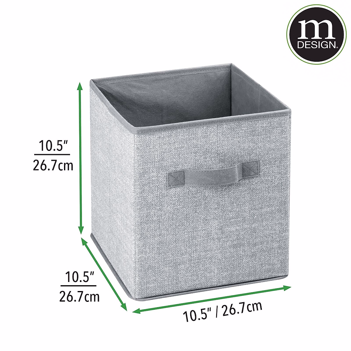 mDesign Small Fabric Collapsible Organizer Cube Bin Box with Front Handle for Cube Furniture Units, Closet or Bedroom Storage, Holds Clothing, Linens, Accessories - Lido Collection - 2 Pack - Gray