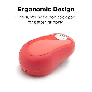 Kitchen Mama One Touch Can Opener: Open Cans with Simple Press of A Button - Auto Stop As Task Completes, Ergonomic, Smooth Edge, Food-Safe, Battery Operated Can Opener, Electric Can Opener (Red)