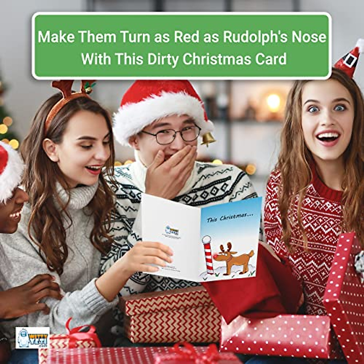 Hilarious Rudolph Christmas Greeting Card Set by Witty Yeti. 10 Pack of 5"x7" Joke Cards. Funny Adult Holiday Stocking Stuffer for Men or Women. Give the Gift of Holiday Humor to Friends and Family