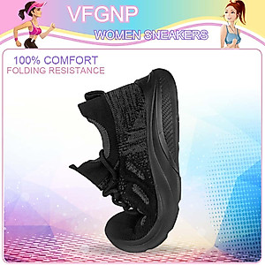 VFGNP Running Shoes Womens, Sneakers for Women, Slip On Walking Tennis Shoe Black 8