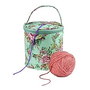 Coopay Mini Yarns Drum Yarn Storage Bag, Small Knitting Bag Craft Tote Perfect for Beginner, Crocheter, Knitter and Crafter, 6 x 5.5 inch, Durable and Sturdy, Green Peony