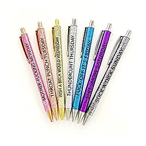 Jxueych 7pcs Funny Pens, Seven Days of The Week Pen Describing Mentality, Vibrant Negative Passive Pens Gift for Colleague Co-Worker, Black Ink 1.0 mm