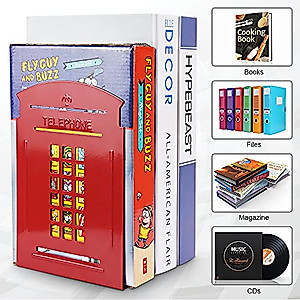 Book Ends, Metal Bookends, Heavy Duty Bookends for Shelves, Decorative Book Shelf Holder for Books, DVD, Video 7.8 x 5.5 x 3.9 inch Telephone Booth London-Red (2 Pair/4 Pieces)