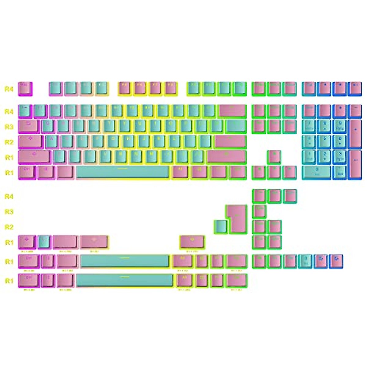 Ranked Pudding v2 PBT Keycaps | 145 Double Shot Translucent ANSI US & ISO Layout | OEM Profile for Full Size, TKL, 75%, 65% and 60% RGB Mechanical Gaming Keyboard (Miami)