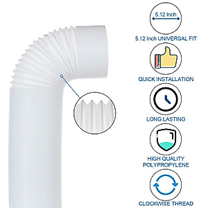 LISHINE Portable Air Conditioner Hose 5 Inch Diameter 59" Length, AC Exhaust Vent Hose Extension, Clockwise Thread Protable Air Conditioner Parts Compatible with for LG, Haier, Delonghi