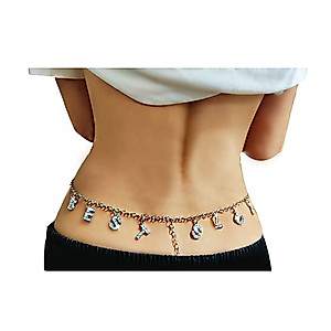 Women Sexy Rhinestone Waist Body Chain Crytal Sexy Best Slut Letter Pendant Belly Waist Chain T-string Thong Body Jewelry