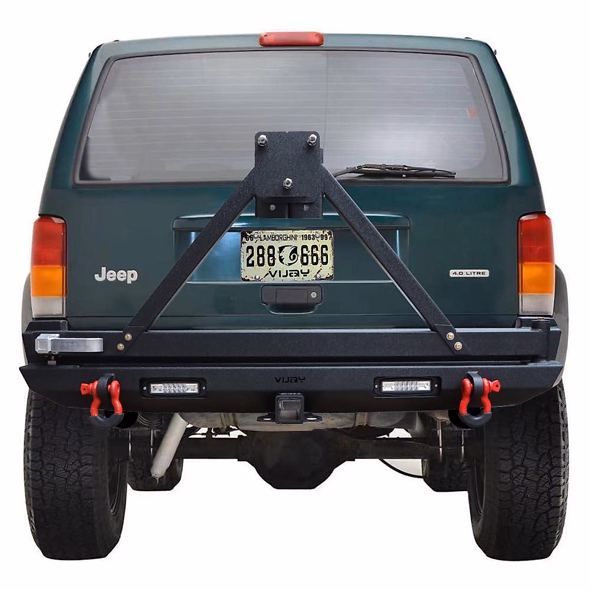 Ronghui Cherokee XJ Rear Bumper with Spare tire carrier and D-Rings Compatible with 1984-2001 Cherokee XJ