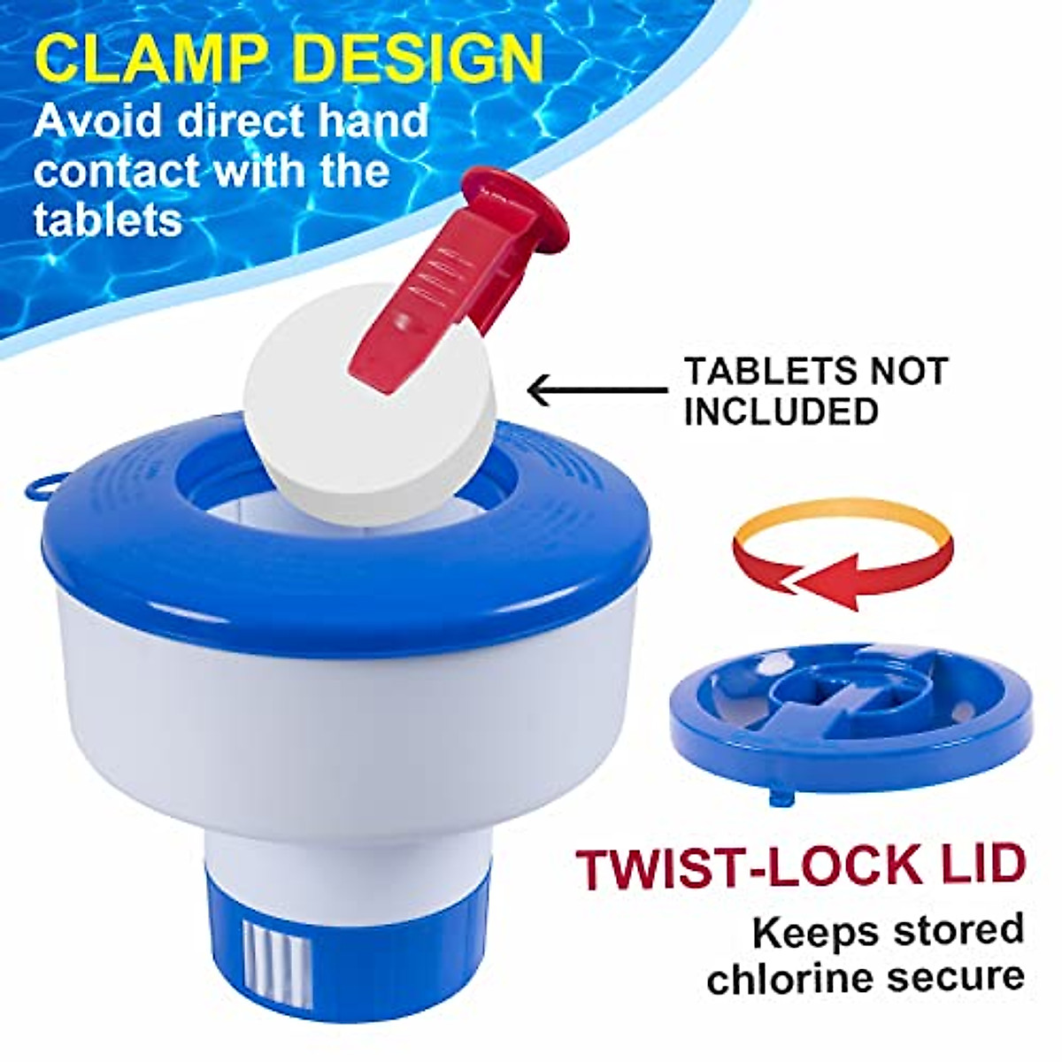 Sepetrel Pool Chlorine Floater Dispenser with Tablets Clamp, Durable & Adjustable Release Floating Dispenser,for Pool or Spa