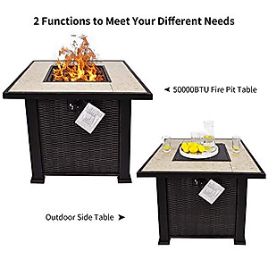 Summerville 30" Propane Gas Fire Pit Table with Cover 50,000 BTU Square Fire Bowl Steel,Intellective Control Outdoor Fire Table for Balcony/Garden/Patio/Courtyard