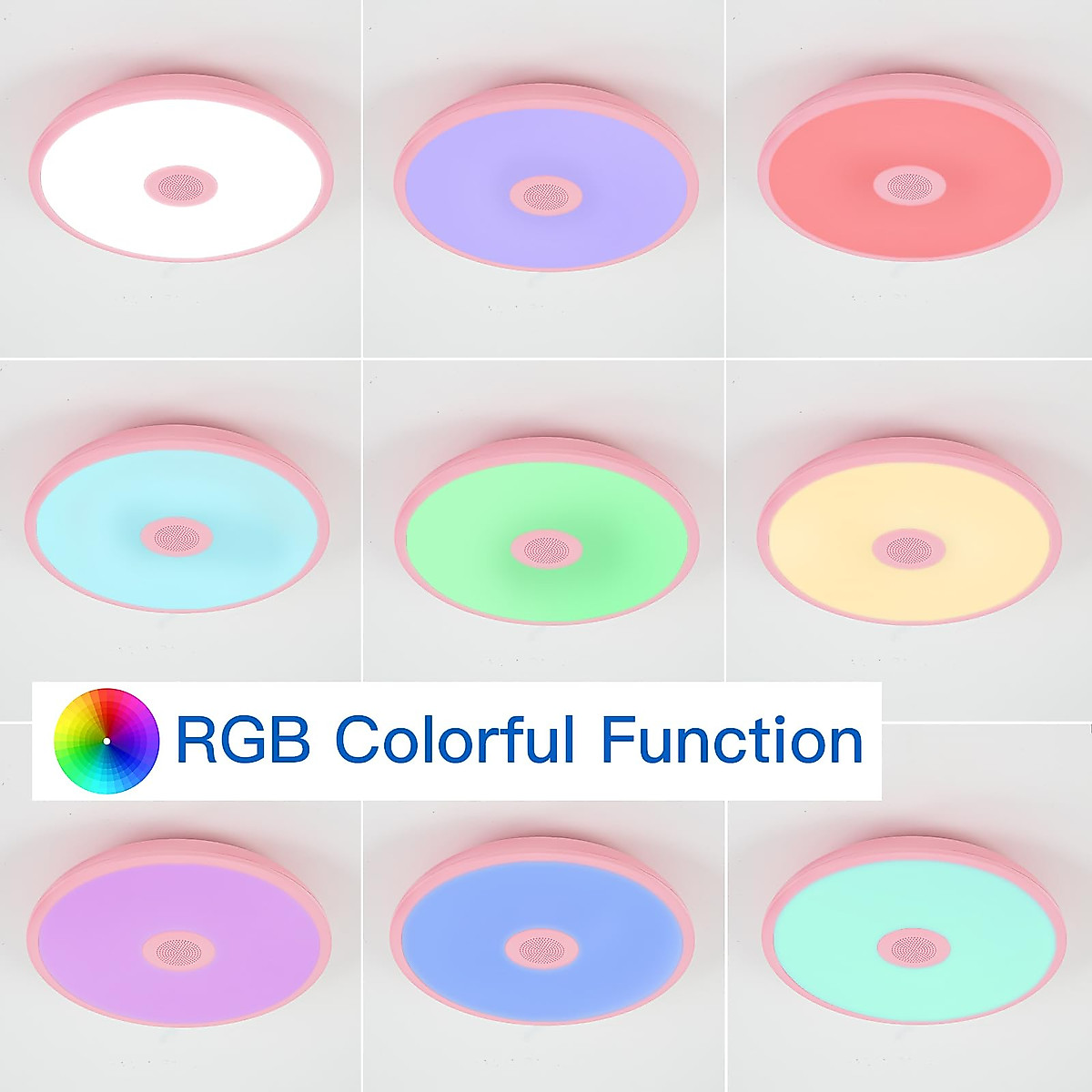 ASALL Pink Waterproof LED Ceiling Light Fixture,Music Ceiling Lamp,with Bluetooth Speaker,11Inch 18W, 2700K-6500K Dimmable RGB Color Changing Light with Remote Control,Suitable for Girls' Room