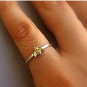 Gixaxak Cute Gold Tiny Honey Bee Ring Jewelry Wedding Band Thin Finger Ring Animal Lucky Honey Bee Knuckle Ring for Women 9