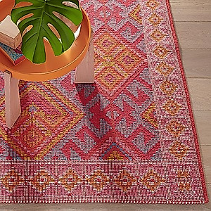 Dash & Albert Valencia Kilim Handwoven Indoor/Outdoor Rug, 8 X 10 Feet, Pink/Blue Geometric Pattern