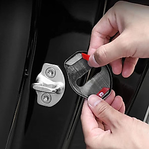 PJOKI Fit Tesla Model 3 Model Y Car Door Lock Cover Stainless Steel Car Door Lock Cover Door Guard Lock for Tesla Accessories(Silver)