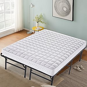 PayLessHere 14 Inch Metal Bed Frame Folding Bed Frame Heavy Duty Steel Slat Platform Bed Frame Mattress Foundation Box Spring Replacement Noise-Free Easy Assembly,Black Short Queen