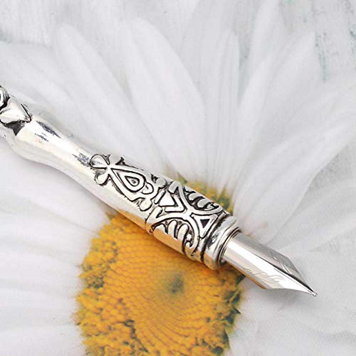 GLOGLOW Quill Pen, European Retro Feather Quill Dip Pen Fountain Pen Sign Pen Set with 5 Replacement Tips Calligraphy Feather Quill Dip Pen Set(Black)