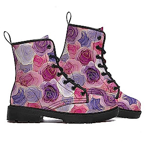 ipodry Boots for Women Alcohol Ink Floral Flower Pink Purple Rose Print Combat Boots Hiking Shoes Gifts for Woman Lady,US Size 9 Men/10.5 Women