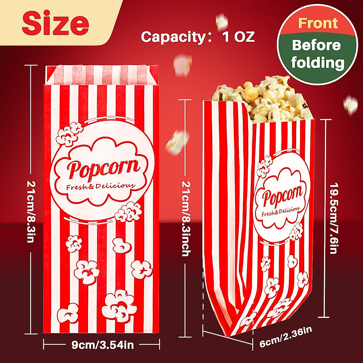 MAQIHAN 140 Popcorn Bags Individual Servings - Paper Popcorn Food Bags Party Pop Corn Sleeves Carnival Halloween Snack Packs Gift Favor Treat bolsas para palomitas Movie Night Supplies