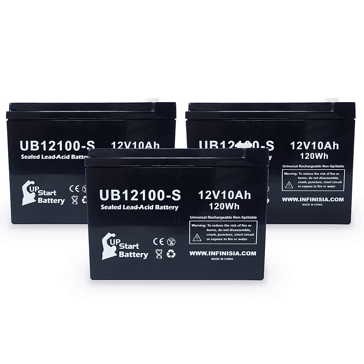 3 Pack Replacement for Neuton Mowers CE6 Battery - Replacement UB12100-S Universal Sealed Lead Acid Battery (12V, 10Ah, 10000mAh, F2 Terminal, AGM, SLA)