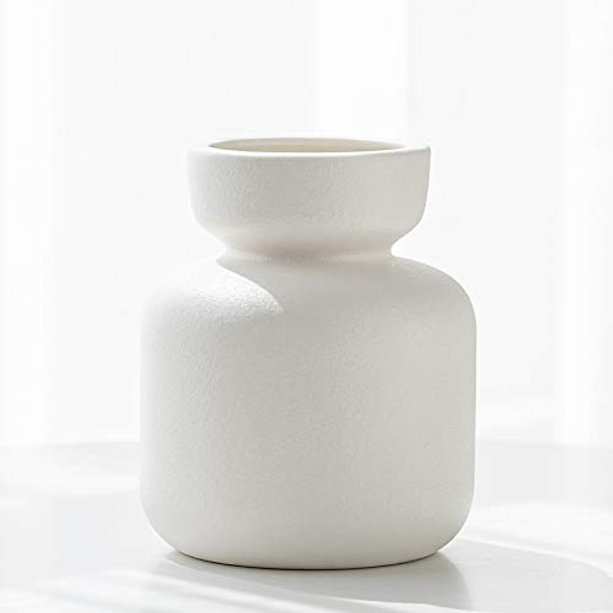White Ceramic Flower Vase, Simplicity Vertical Textured Vase for Home Decor (White)