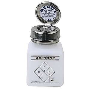 MENDA 35395 High-Density Polyethylene/Hdpe/Steel/Low-Density Polyethylene/Ldpe Dispensing Bottle, Pure-Touch Liquid Dispenser Pump, Natural Square, HDPE, Imprinted"Acetone", 4 oz.