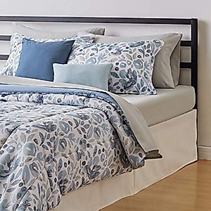 Amazon Basics 10-Piece Bed-in-a-Bag - Soft, Easy-Wash Microfiber - Full/Queen, Blue Watercolor Floral